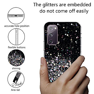 for Samsung Galaxy S20 Case Silicone，Clear Samsung S20 5G Phone Case Speck, Ultra Slim 0.3mm Soft Shockproof Protective Glitter Cute Phone Cover for Women Green (Black)