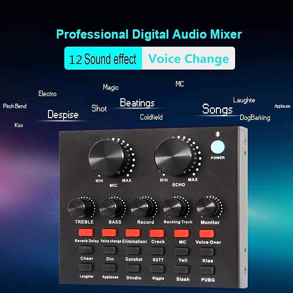 Bluetooth Sound Mixer Board, V8 Sound Card, for Live Streaming with Effects, for Music Recording Karaoke Singing Broadcast on Cell Phone Computer Laptop Tablet