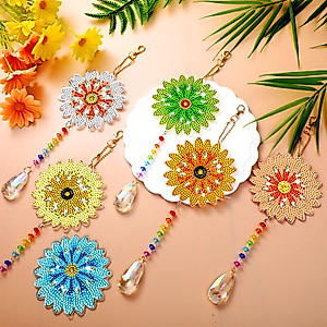 Tradder 6 Pcs Diamond Art Sun Catcher Wind Chime Double Sided Crystal Diamond Art Hanging Ornament African Daisy Sun Catcher Kit for Adults Kids DIY Craft Window Garden Home Decor