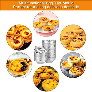 SECALIFE 100 PCS Foil Trays Muffin Cases Disposable Aluminum Foil Cups Round Mini Egg Tart Cases Mold for Cake Tarts Cupcakes, Foil Pudding Dishes Basins Pancake Bun Cases Tin Pie Trays for Baking