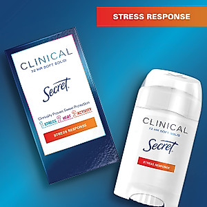Secret Deodorant and Antiperspirant Clinical Strength for Women, Stress Response, 72hr Stress Sweat Protection, PH Balancing Minerals, Soft Solid, 1.6 oz (Pack of 3)
