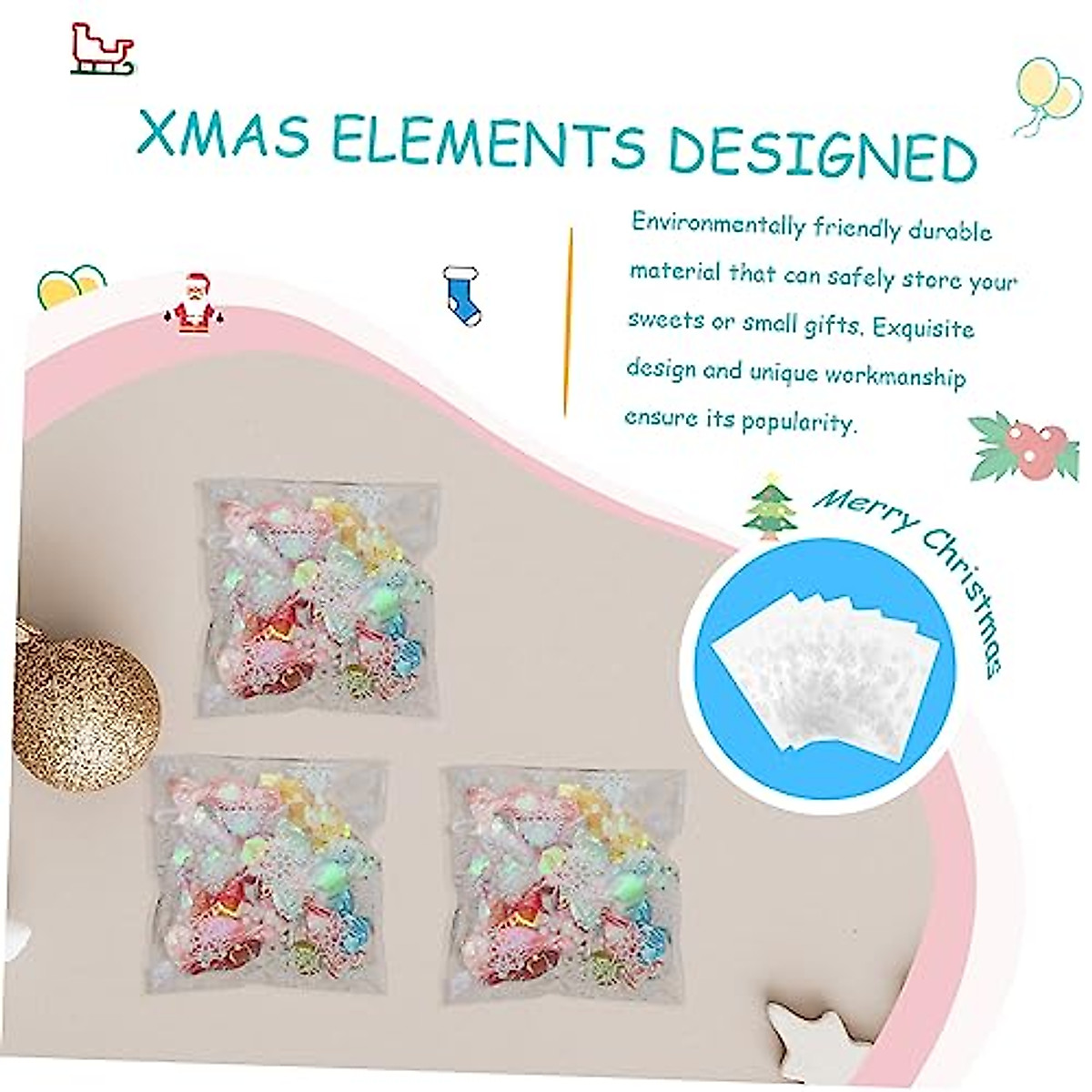 Abaodam 400 Pcs Snowflake Self-adhesive Bag Christmas Pouches Biscuit Storage Pouch Cellophane Treat Bags Cookie Packaging Bags Holding Bag Clear Wrapping Bags Baking Bag Opp Candy