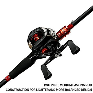Kilitn Fishing Rod and Reel Combo, Baitcasting Combo Baitcast Reel, 6 Foot 7 Foot 2-Piece, Durable Fiberglass Wrapped Carbon Fiber Rod with Comfortable EVA Handle (Right-Hand Reel - 6 FT 2 Piece Rod)