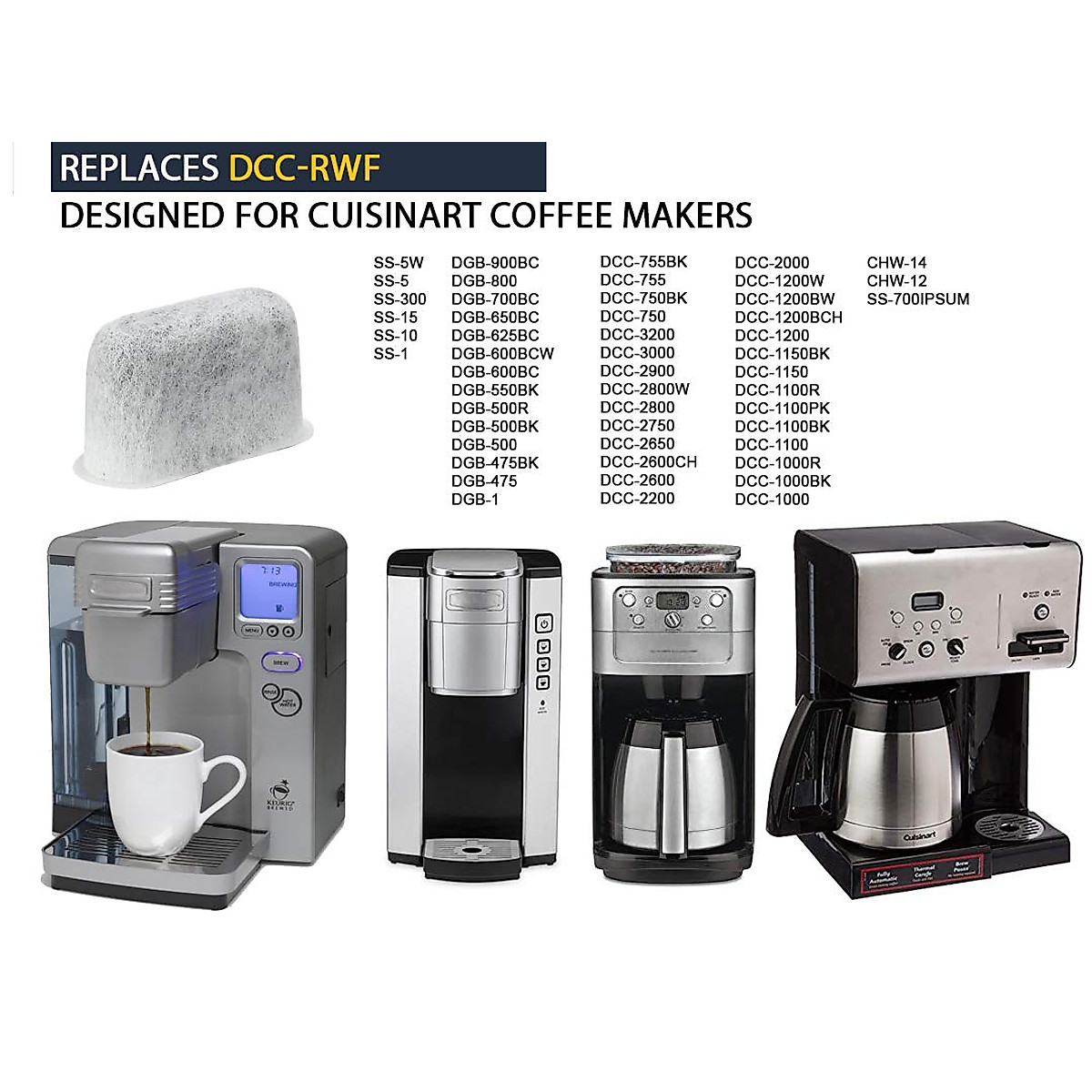 GOLDTONE 12 Pack Water Filters For CUISINART Coffee Maker Activated Charcoal Filter Water Replacement Charcoal Water Filters For CUISINART Coffee Machines Cartridges Replace CUISINART DCC-RWF