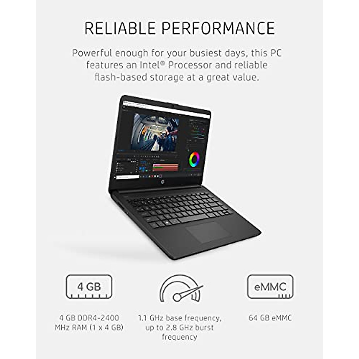 HP 14 Laptop, Intel Celeron N4120, 4 GB RAM, 64 GB Storage, 14-inch HD Touchscreen, Windows 11 Home, Thin & Portable, 4K Graphics, One Year of Microsoft 365 (14-dq0060nr, 2021, Jet Black)