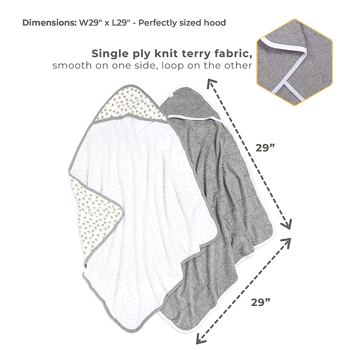 Burt's Bees Baby - Hooded Towels, Absorbent Knit Terry, Super Soft Single Ply, 100% Organic Cotton