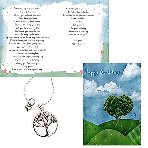 Smiling Wisdom - Happy Birthday Greeting Card and Tree Heart Necklace Keepsake Gift Set - Daughter Granddaughter From Parent - Stainless Steel - Love Grows