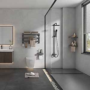 Voldra 2 Pack Glass Corner Shelf for Bathroom Corner Shower Caddy Shelf Black Tempered Glass Shelf with Rail Bathroom Corner Organizer Bathroom Shelves Wall Mounted