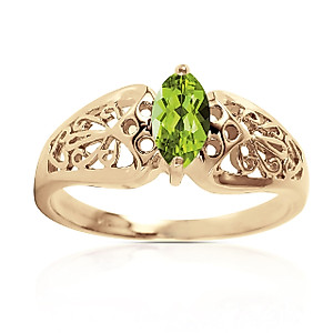 Galaxy Gold GG 14k Yellow Gold Filigree Ring with natural Marquis-Shaped Peridot - Size 6.5