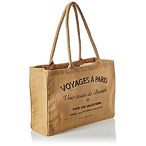 KAF Home Jute Market Tote Handles Reusable Grocery Bag, Voyages