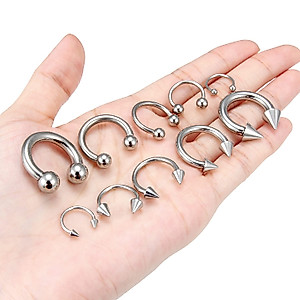 Ocptiy 6G 8G 12G 14G 16G Ear Earrings Gauges Septum Plugs Tunnels Stretching Kit Surgical Stainless Steel Horseshoe Eyebrow Lip Belly Nipple Ring Cartilage Helix Tragus Earrings Piercing Kit