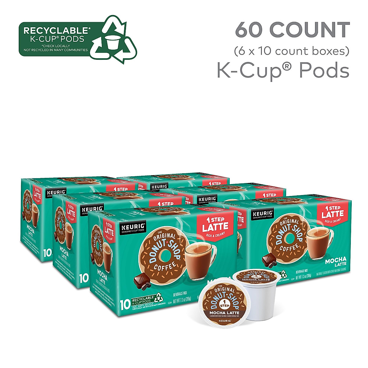The Original Donut Shop Mocha Latte, Single Serve Coffee K-Cup Pod, Flavored Coffee, 60 Count (6 Packs of 10)