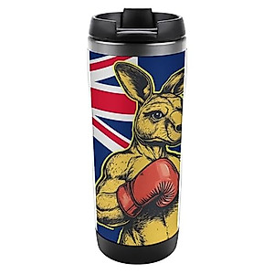 Boxing Kangaroo Australia Flag Travel Coffee Mug Reusable Insulated Drinking Cup with Lid for Home Outdoor Works 13 Oz