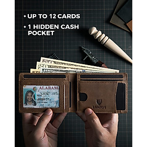 LORZOR AirTag Wallet - Minimalist Front Pocket Mens Wallet for Apple Air Tag, Full Grain Leather, Bifold RFID Blocking Air Tag Wallets for Men up to 12 Cards Gifts for Him (Air Tag Not included)