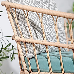 wOod-it 3 Piece Patio Furniture Outdoor Conversation Bistro Set with Tempered Coffee Table and Wicker Chairs for Garden Balcony Backyard Yard Poolside (Green)