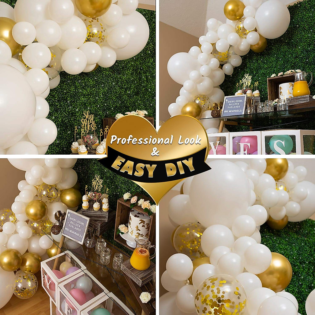 ALL-IN-1 White and Gold Balloons Garland & Arch Kit – Small and Large Gold and White Balloons – Party Decorations for Wedding, Birthday, Bridal Shower, Baby Shower, Graduation, Confetti