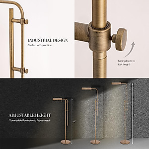 O'Bright Cedric Adjustable Pharmacy Floor Lamp - Industrial Design for Reading, Crafting, Work - 10W LED, Height 45-61 inches - Ideal for Living Room, Bedside, Office - Antique Brass