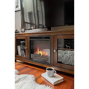 e-Flame USA Montana 19"x18" LED Electric Fireplace Stove Insert with Remote - 3D Logs and Fire (Black)