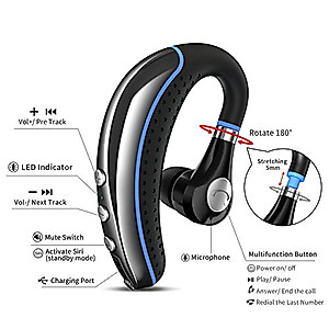 FIMITECH Bluetooth Headset, Wireless Earpiece V5.0 Bluetooth Earpiece Ultralight Hands Free for Business/Office/Driving/Sporting