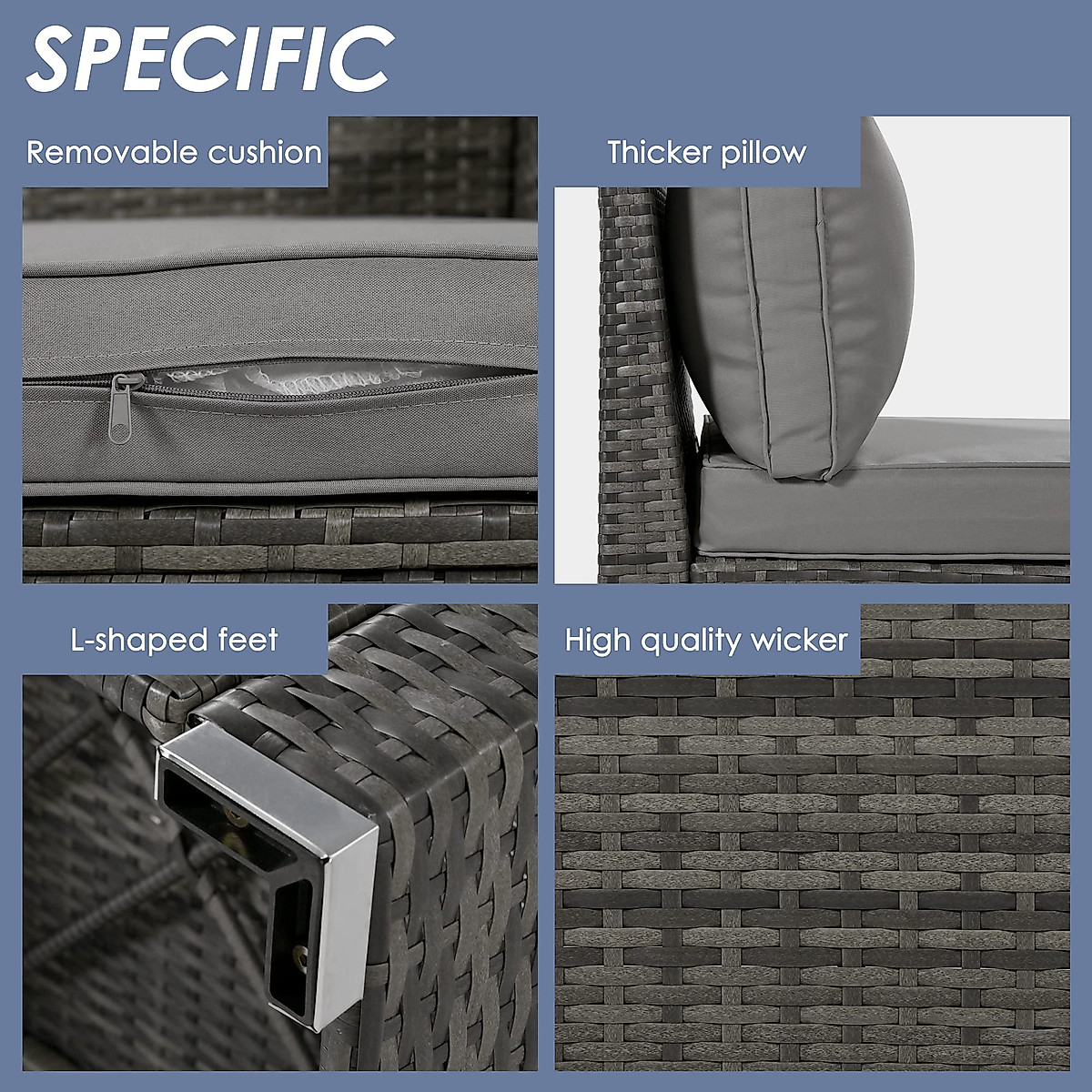 Bellemave 9-Piece Patio Sectional Set Half-Moon Sofa Set Gray Wicker Curved Outdoor Sofa with Gray Cushions & Nesting Coffee Table, All-Weather PE Wicker Semi-Circular Couch