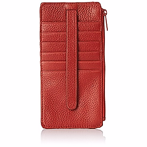 Buxton Womens Leather 3 in 1 Thin Credit Card Case Wallet/Change Purse/Id Holder (Red-RFID Protected)