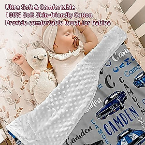 Lanleay Baby Security Blanket for Girls Boys: Personalized Baby Girl Blanket with Car Design - Custom Name Plush Minky Blanket with Baby Name(30”x40)
