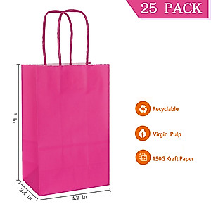 AZOWA Gift Bags Mini Kraft Paper Bags With Handles(Hot Pink, 25 Pcs)