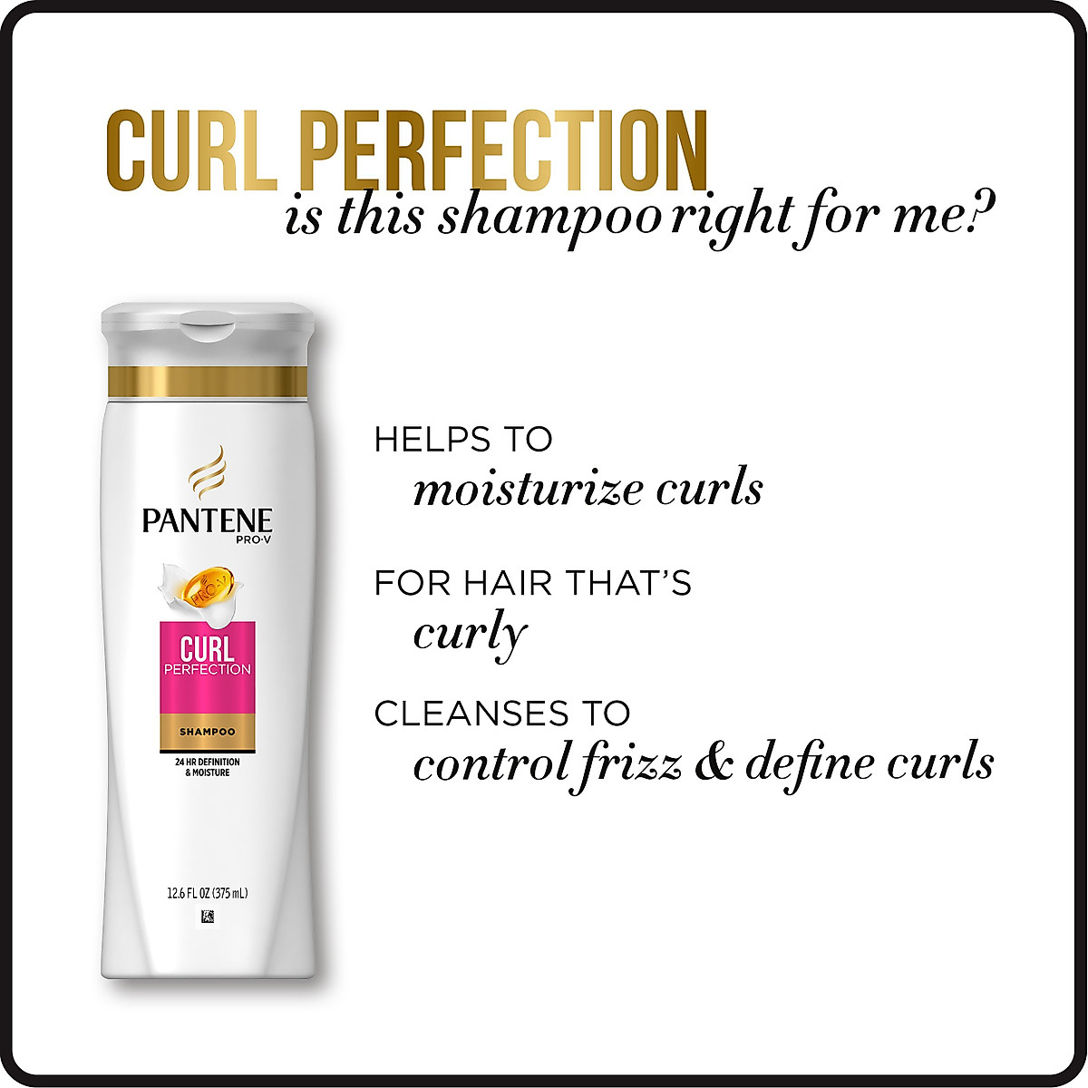 Pantene Pro-V Curl Perfection Shampoo, 12.6 fl oz (Packaging May Vary)