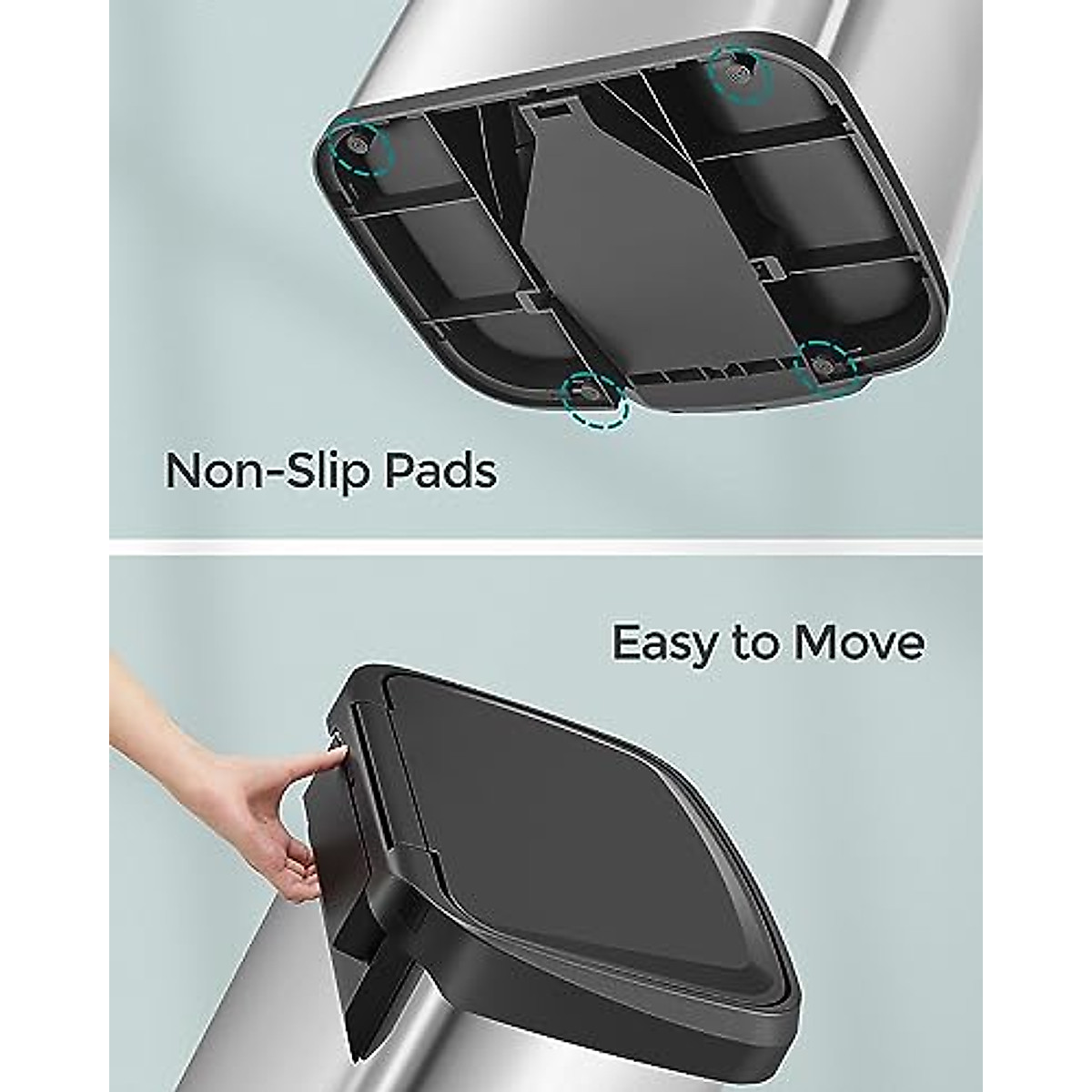 SONGMICS Kitchen Trash Can, 18-Gallon Stainless Steel Garbage Can, with Stay-Open Lid and Step-on Pedal, Soft Closure, Tall, Large and Space-Saving, Silver and Black ULTB520E68