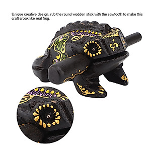 Animal Carved Croaking Craft Wooden Frog Percussion Musical Instrument, Wooden Percussion Desk Accessories of Frog Noise Maker for Cool Music Gifts Elderly and Kids, Black