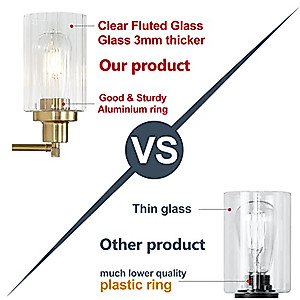 Jonsi Gold Bathroom Light Fixtures, 3 Light Brushed Gold Bathroom Vanity Lights with Fluted Glass Shade, Modern Gold Bathroom Lights Over Mirror, Vanity Lighting Fixtures, 23.5" W x 10.7" H