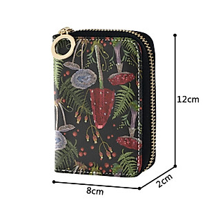 Sletend Mushrooms Gothic Style RFID Credit Card Holder Leather With Zipper Card Case Wallet for Women Girls