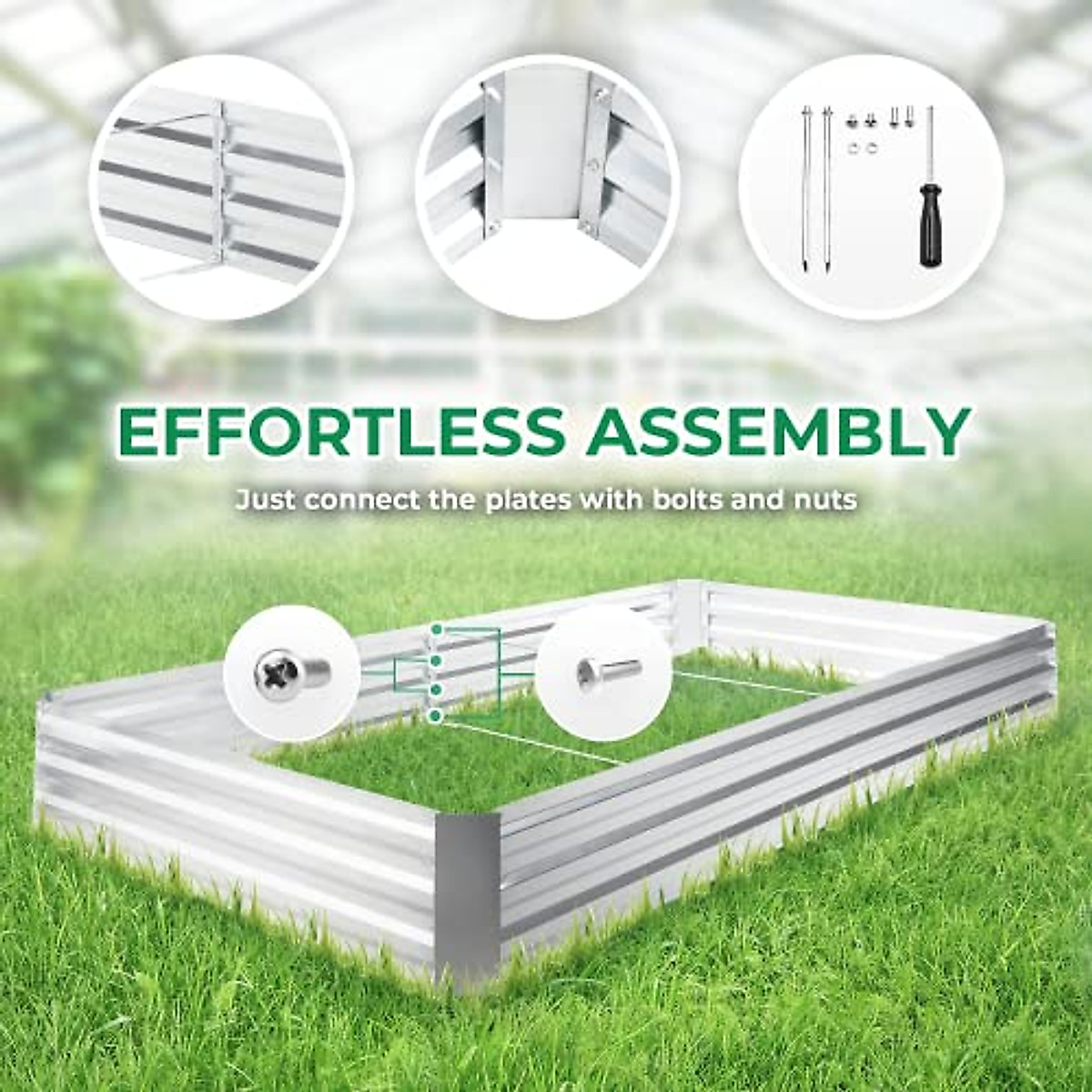 iPower Galvanized Raised Garden Bed Kit Adjustable Size Thickened Metal Planter Box Outdoor for Flowers Vegetables and Herb, 8x4x1ft, 8 x 4ft, Silver