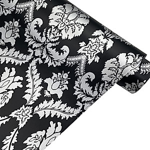 Yifely SimpleLife4U Silver Damask Furniture Paper Decorative Black Shelf Drawer Liner Peel & Stick 17x118 Inches by SimpleLife4U