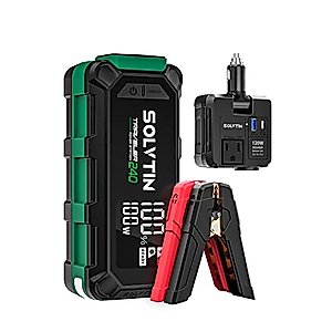 SOLVTIN 224Wh Portable Power Station with 2500A Jump Starter, Lithium Battery Backup with 120W AC Outlet, PD100W USB-C Bilateral Port, LED Light, Power Bank for Camping Home Office (Traveler 240)