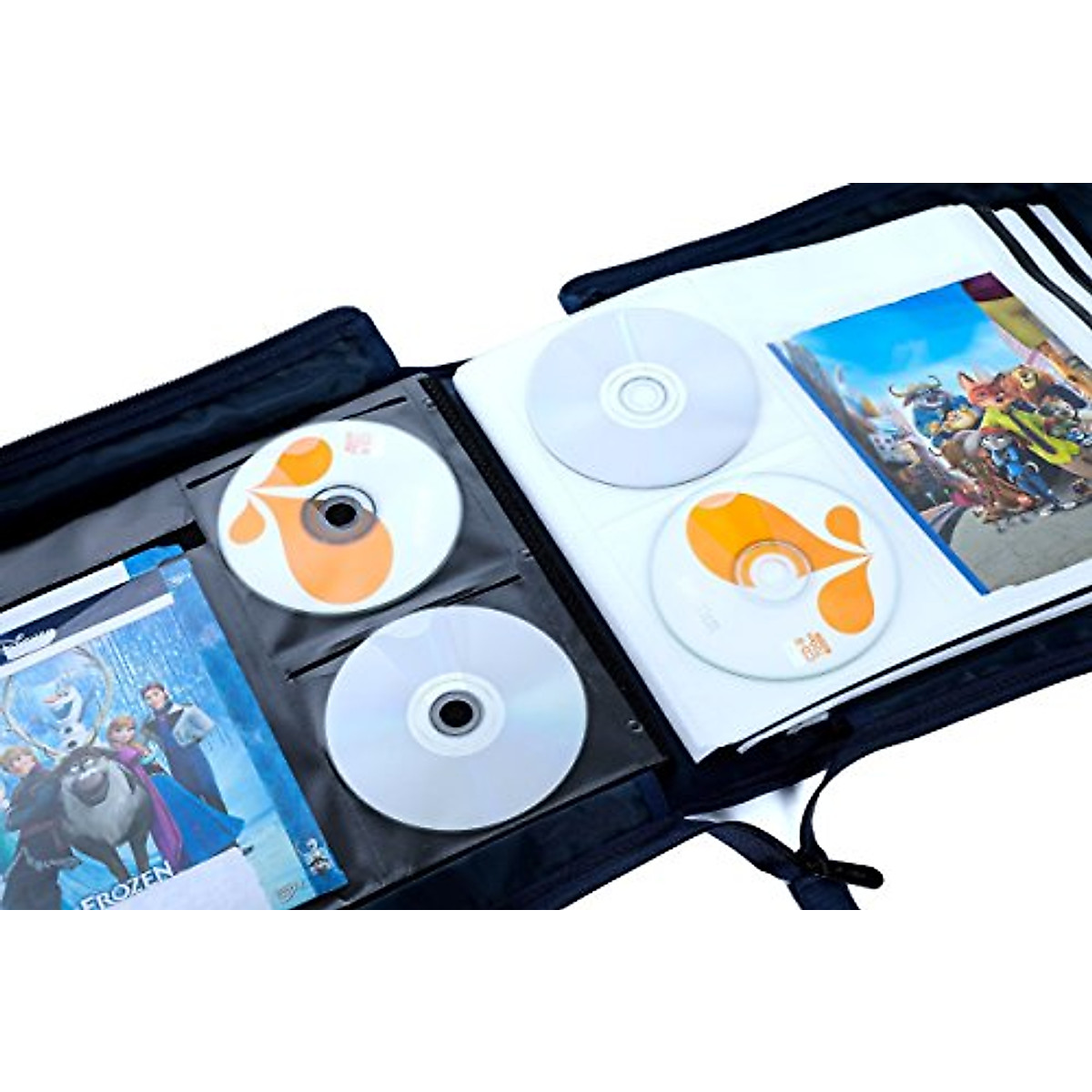 DVD CD Storage Case with Extra Wide Title Cover Pages for Blu Ray Movie Music Audio Media Disk (Portable Carrying Binder Holder Wallet Album Home Organizer)- Blue, 192 Disk Units, 96 Booklet Pockets