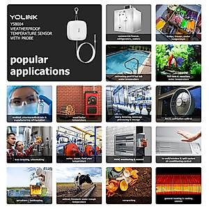 YoLink Weatherproof Fluid, Air, Surface Extreme High/Low Temperature Sensor with Probe, 1/4 Mile Long Range, YoLink Hub Required