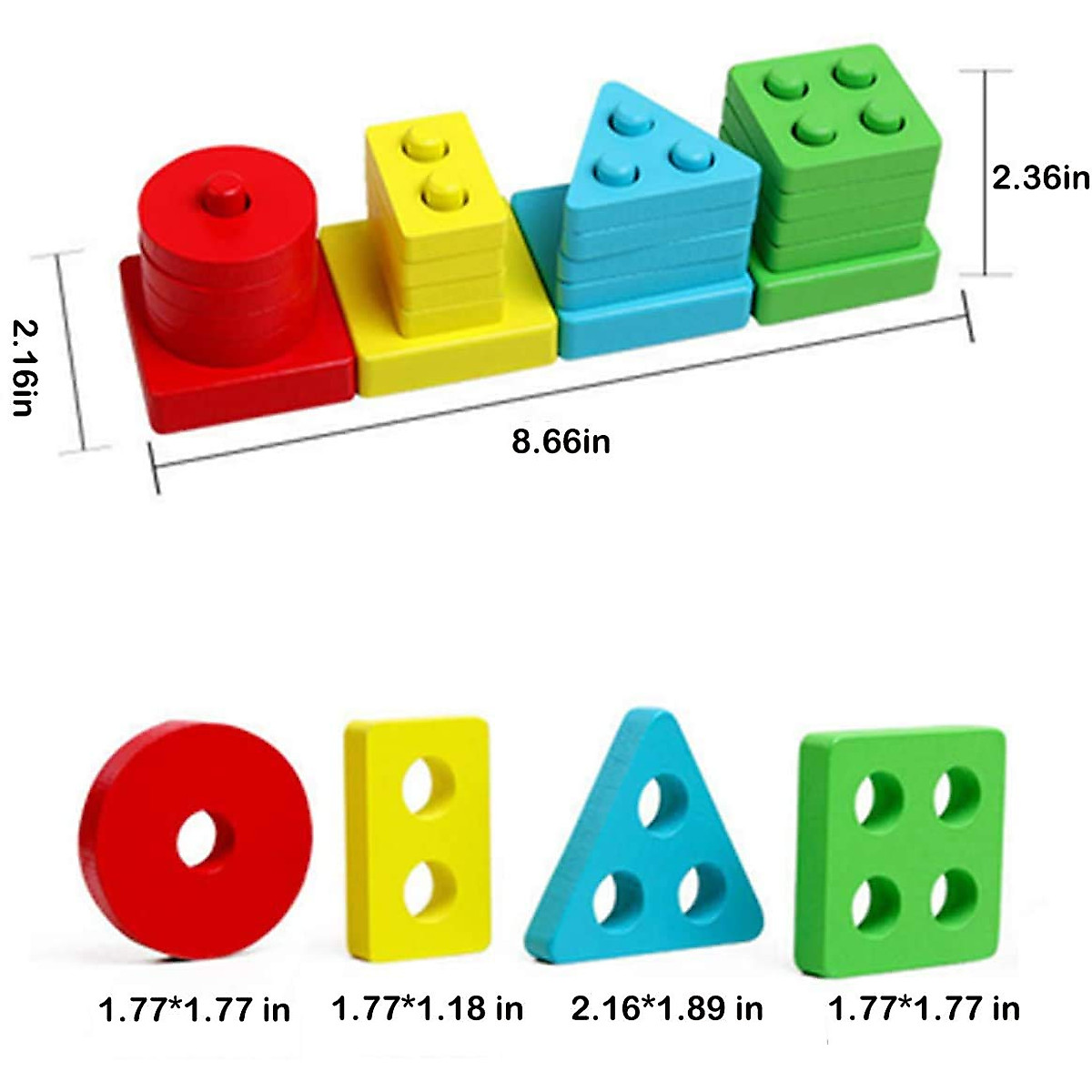 Artist Unknown Wooden Educational Toddler Toys Geometric Shapes Block Board Stack Sort Chunky Puzzle Preschool Learning Sensory Montessori Toy for 3 4 5 Years Old Boy Girl Babies Kids