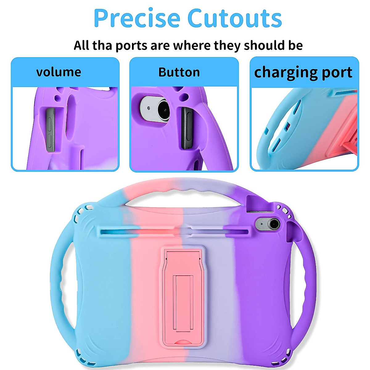 TopEsct Kids Case for iPad (A16) 11th Gen 11" 2025, iPad 10th Gen 10.9" 2022 with Tempered Glass Screen Protector, Silicone Shockproof Case Comes with Strap (Purple&Turquoise)