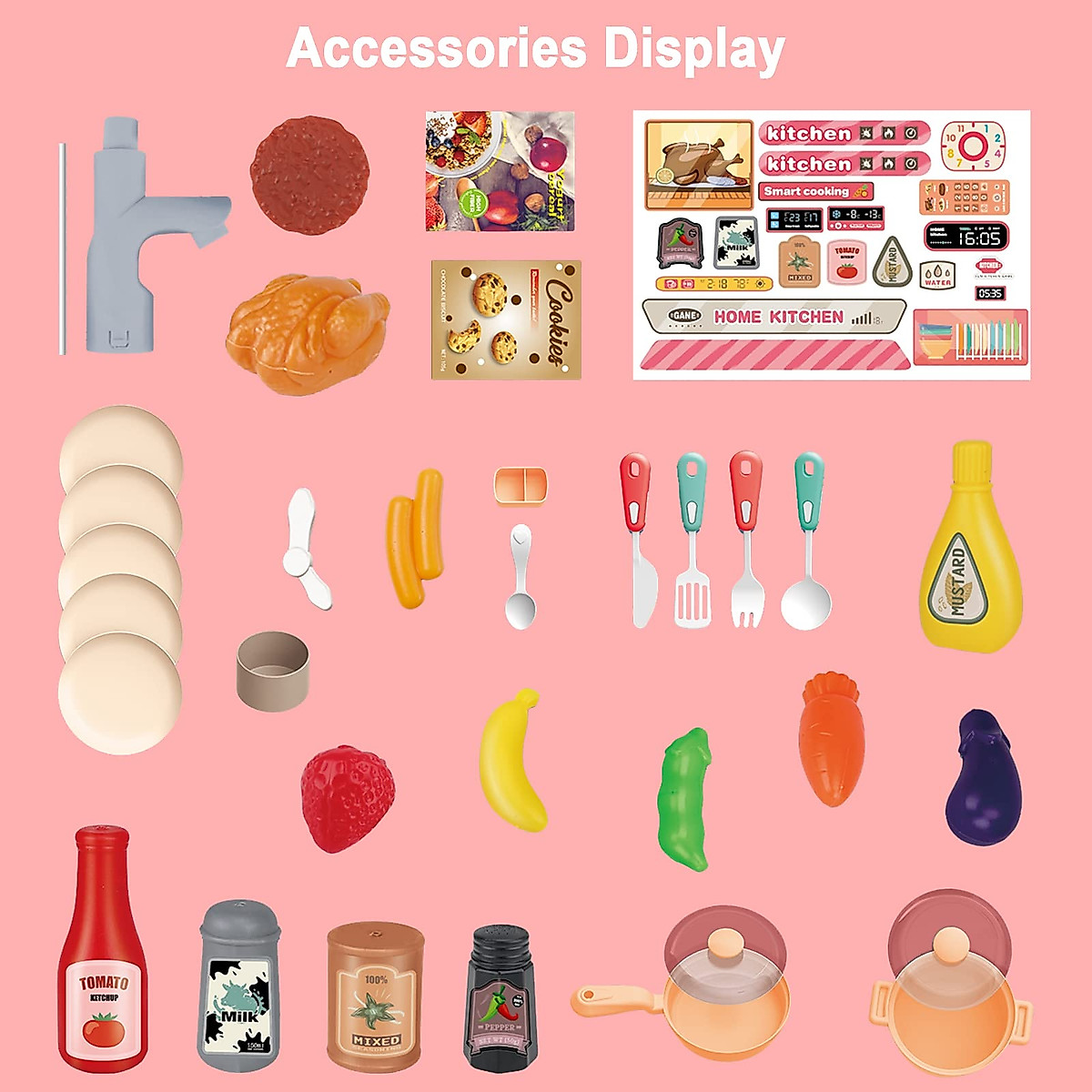 deAO Kids Kitchen Playset Toy with Sounds and Lights, Role Playing Game Pretend Food and Cooking Playset for Kids,35 PCS Kitchen Accessories Set for 3 4 5 Years Old Girls Boys