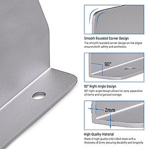 AA Products P-SH-Divider-Top 4.3" Heightened Version Shelf Divider Shelf Accessories Designed for top Boards of 13" Depth Van Shelving Storage, Set of 3 - Grey