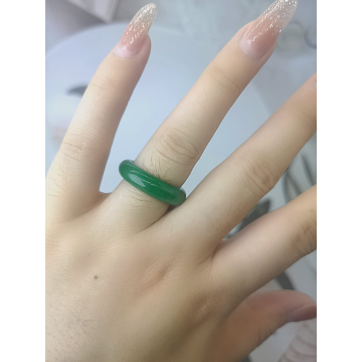 CJIAYUJEW Jade Rings for Women,Good Luck Green Jade Rings for Men,Size 6-12
