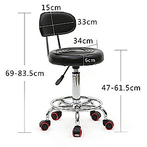 Round Shape Modern Adjustable Salon Stool Rolling Swivel Stool Chair with Back and Foot Rest Saddle Stool Chair for Drafting Work SPA Bar Beauty Massage Dental Clinic Home Office Use Black