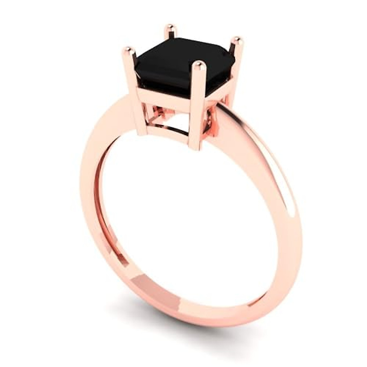 1.0 ct Asscher Cut Solitaire Natural Black Onyx Engagement Wedding Bridal Promise Anniversary Ring 18K Rose Gold Size 3.5
