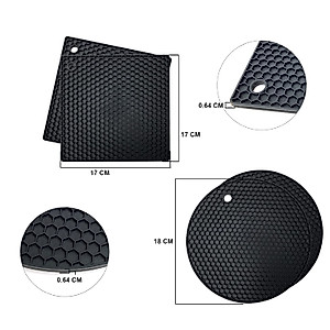 KITCHENATICS Trivets for Hot Dishes, Silicone Trivets for Hot Pots & Pans, Hot Pads for Kitchen, Pot Holders for Kitchen Heat Resistant Mats for Countertop, Silicone Trivet Mat Hot Plates, Black 4Pcs