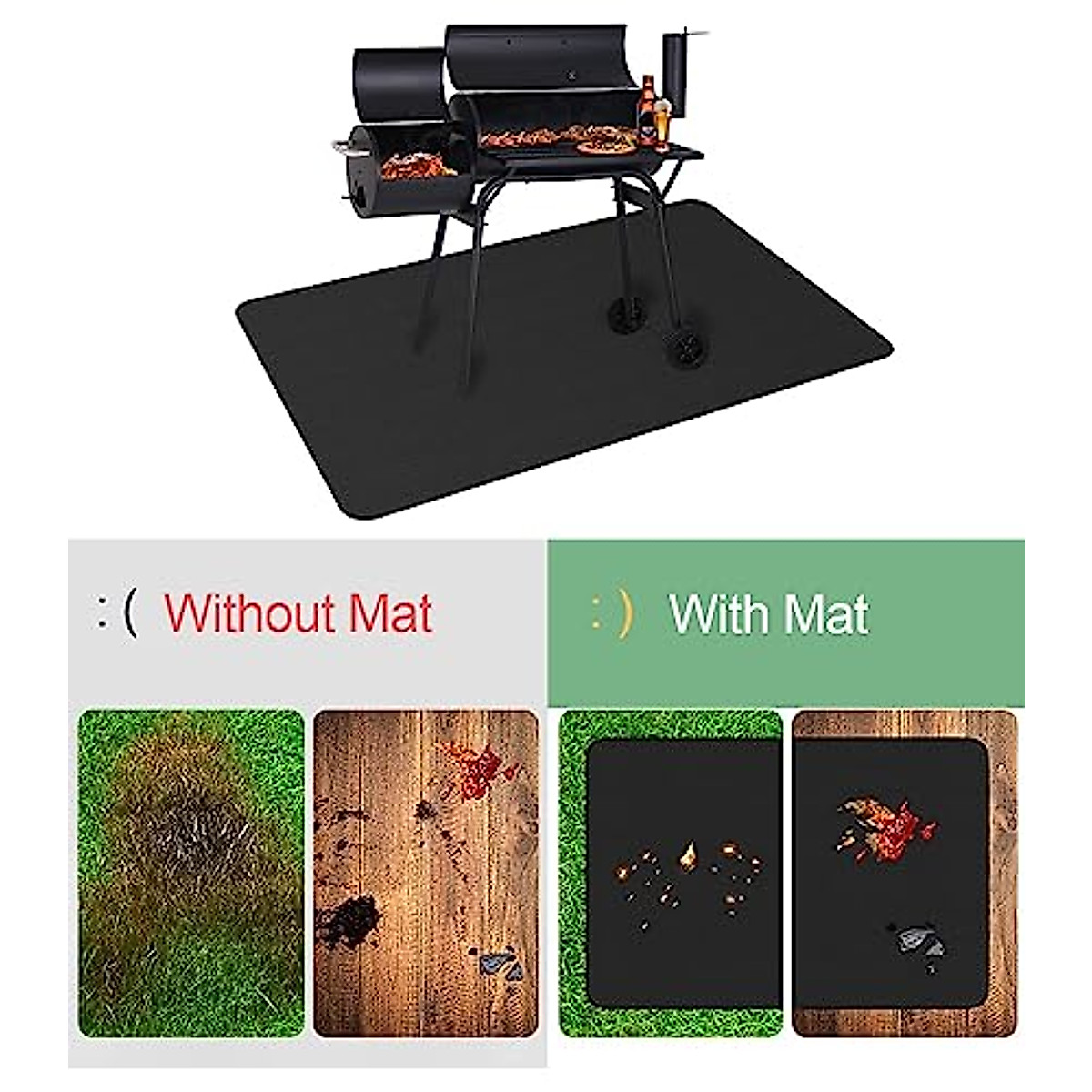 48 x 30 inch Under Grill Mats for Outdoor Grill, Deck and Patio Protector Mat, Double-Sided Fireproof Waterproof Oil-Proof BBQ Mat, Grill Floor Pads Fire Pit Mat Fireplace Mat (48X30 inch)