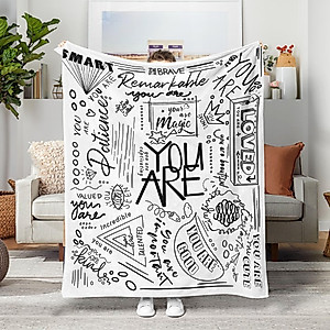 Kanuyee Inspirational Quote Throw Blanket, Positive Psychological Hint Word You are Cozy Decor Nap Cash Blankets Gift for Teens Kids Children Student College Dorm Throws Black and White 40×50 inches