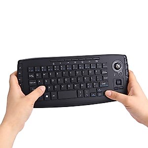 Fonicer Multimedia 2.4Ghz Wireless Mini Keyboard with Trackball Mouse Scroll Wheel for PCMacAndroid Tv Box, Remote Controller,X Structure, Black