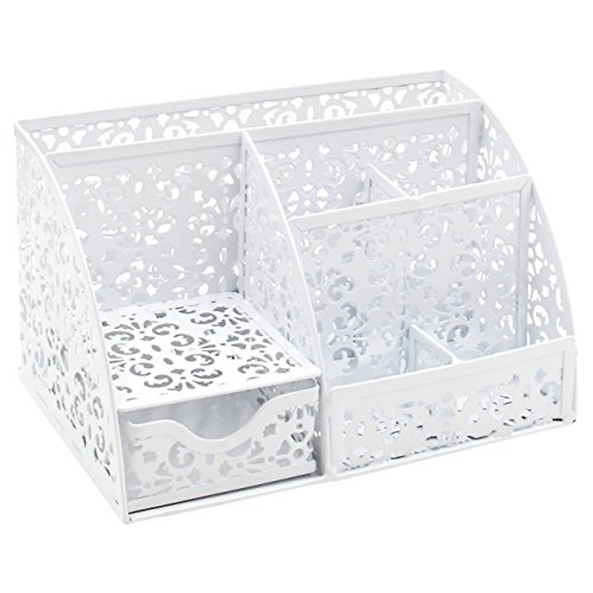 EasyPAG Desk Organizer Caddy with 6 Compartments and 1 Sliding Drawer Desktop Accessories Office Supplies Holder for Home School Classroom,White