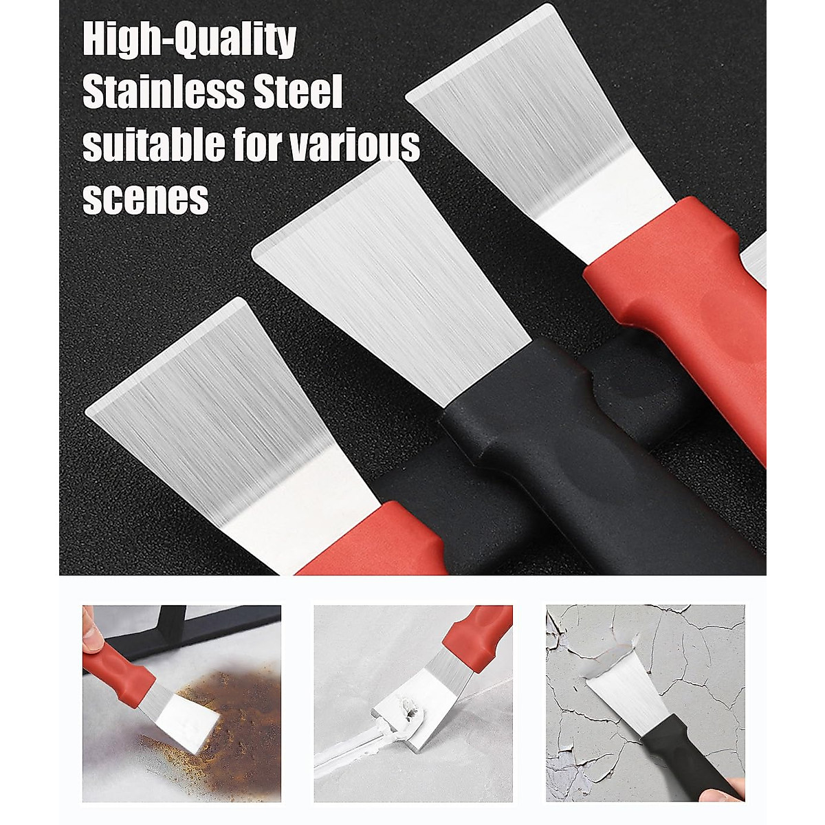 Kytasryl Multi-functional Stainless steel Scraper 4PCS, Mini Kitchen Cleaning Scraper Spatula, Bathroom Gap Cleaning Tool, walls or floors clearing scraper